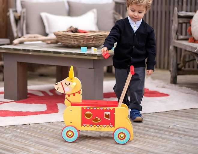 Llama Ride On - With colourful shape sorter!
